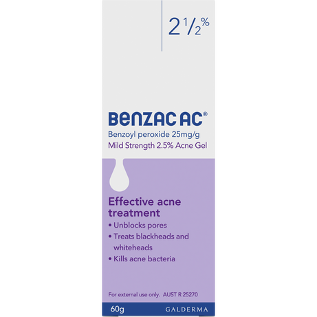 Benzac AC Mild Strength 2.5% Acne Gel 50g for Sensitive Skin - Benzac AU